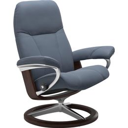 Relaxsessel stressless "Consul", blau (sparrow blau paloma), B:91cm H:102cm T:79cm, Leder BATICK: BATICK ist ein leicht korrigiertes, durchgef&auml;rbtes und genarbtes M&ouml;belleder, bei dem die meisten Unebenheiten und Spuren in der Regel entfernt wurden.;Leder PALOMA: PALOMA ist ein durchgef&auml;rbtes Semianilin-M&ouml;belleder mit nat&uuml;rlicher Narbung.;ROHLEDER Stoff Q2 FARON: Ein fester zuverl&auml;ssiger Boucl&eacute; mit