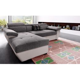 Ecksofa COTTA "Speedway L-Form", sand, schoko, B:265cm H:79cm T:102cm, Edles Flachgewebe ( 100% Polyester ) / Feine Struktur ( 100% Polyester );Kunstleder SOFTLUX / Luxus-Microfaser ( 100% Polyester );Kunstleder SOFTLUX / Struktur ( 100% Polyester ), Sofas, Ecksofa, mit Kopfteilverstellung, wahlweise mit Bettfunktion & Bettkasten