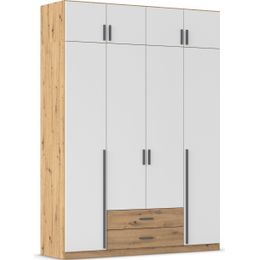 Kleiderschrank Rauch "Schrank Garderobe W&auml;scheschrank GAMMA in 4 Breiten 91-226 cm", eiche artisan, alpinwei&szlig;, griffstangen graumetallic, B:181cm H:248cm T:54cm, Holzwerkstoff, Schr&auml;nke, Kleiderschrank, mit Schubladen und Schrankaufsatz, schlichtes Design MADE IN GERMANY