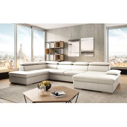 Sit & More Wohnlandschaft SIT & MORE "Valantine U-Form, B: 349 cm", wei&szlig; (reinwei&szlig;), B:349cm H:73cm T:226cm, NaturLEDER;Spannstoff, Sofas, Wohnlandschaft, mit Arm- & Kopfteilverstellung, optional mit Bettfunktion