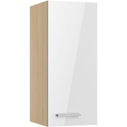 H&auml;ngeschrank KOCHSTATION "KS-Lucy", wei&szlig; glanz, eiche hell, B:30cm H:70,4cm T:34,6cm, Schr&auml;nke, H&auml;ngeschrank, Breite 30 cm, mit 1 T&uuml;r, 2 Einlegeb&ouml;den, Soft-Close