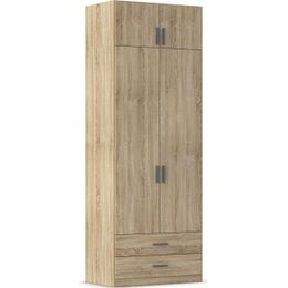 Kleiderschrank Rauch, B:91cm H:248cm T:54cmeiche sonoma, griffstangen graumetallic, Holzwerkstoff, Kinderzimmer, Schr&auml;nke, "Schrank Garderobe