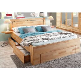 Massivholzbett OTTO HOME, L:211cmkernbuchefarben, Betten, "Sabrina", Stauraumbett mit hoher Stabilit&auml;t, INKLUSIVE Schubladen