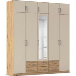 Kleiderschrank Rauch "Schrank Garderobe W&auml;scheschrank GAMMA in 4 Breiten 91-226 cm", eiche artisan, champagner, griffe chrom, B:226cm H:248cm T:54cm, Holzwerkstoff, Schr&auml;nke, Kleiderschrank, mit Schubladen und Schrankaufsatz sowie Spiegel MADE IN GERMANY