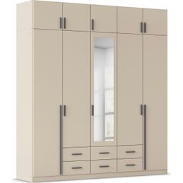 Kleiderschrank Rauch "Schrank Garderobe W&auml;scheschrank GAMMA in 4 Breiten 91-226 cm", beige (champagner), griffstangen graumetallic, B:226cm H:248cm T:54cm, Holzwerkstoff, Schr&auml;nke, Kleiderschrank, mit Schubladen und Schrankaufsatz sowie Spiegel MADE IN GERMANY