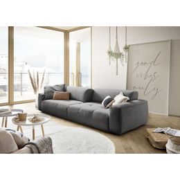 Big-Sofa 3C CANDY "Yoshy Mega Sofa mit Komfortfunktionen, modern und bequem", grau (dunkelgrau), B:298cm H:74cm T:120cm, 88% Polyester, 12% Polyacryl, Sofas, Big-Sofa, Zwei Sitztiefen durch verstellbare R&uuml;ckenlehne, Bezug in Cord