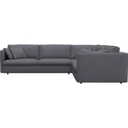 Ecksofa FLEXLUX "Lovane, elegant und zeitlos, bequem, L-Form", blau (navy blau), B:328cm H:84cm T:295cm, 62% Polyester/14% Cotton/7% Linen, Sofas, Ecksofa, Weich & anschmiegsam, gro&szlig;e Sitztiefe auf Kaltschaum, Dekokissen inkl.