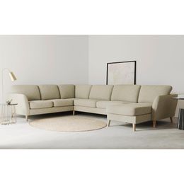 Wohnlandschaft Home Affaire "MARSEILLE XXL 349cm, U-Form, Ottomane rechts/links w&auml;hlbar", braun (cappuccino), B:349cm H:88cm T:242cm, Struktur fein (58% Polyester, 22% Polypropylen);Filzoptik (100% Polyester);Webstoff (100% Polyester), Sofas, Wohnlandschaft, Massivholzbeine Eiche, Landhausstil, Wellenunterfederung