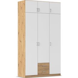 Kleiderschrank Rauch "Schrank Garderobe W&auml;scheschrank GAMMA in 4 Breiten 91-226 cm", eiche artisan, alpinwei&szlig;, griffe alu, B:136cm H:248cm T:54cm, Holzwerkstoff, Schr&auml;nke, Kleiderschrank, mit Schubladen und Schrankaufsatz, schlichtes Design MADE IN GERMANY