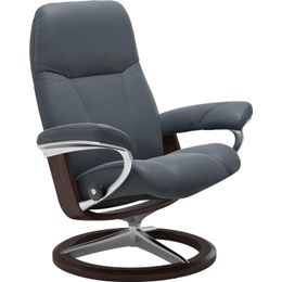 Relaxsessel stressless "Consul", blau (atlantic blau batick), B:91cm H:102cm T:79cm, Leder BATICK: BATICK ist ein leicht korrigiertes, durchgef&auml;rbtes und genarbtes M&ouml;belleder, bei dem die meisten Unebenheiten und Spuren in der Regel entfernt wurden.;Leder PALOMA: PALOMA ist ein durchgef&auml;rbtes Semianilin-M&ouml;belleder mit nat&uuml;rlicher Narbung.;ROHLEDER Stoff Q2 FARON: Ein fester zuverl&auml;ssiger Boucl&eacute; mi