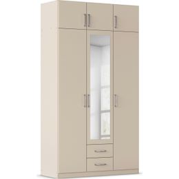 Kleiderschrank Rauch "Schrank Garderobe W&auml;scheschrank GAMMA in 4 Breiten 91-226 cm", beige (champagner), griffe chrom, B:136cm H:248cm T:54cm, Holzwerkstoff, Schr&auml;nke, Kleiderschrank, mit Schubladen und Schrankaufsatz sowie Spiegel MADE IN GERMANY