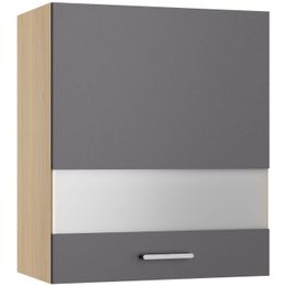H&auml;ngeschrank KOCHSTATION "KS-Lucy", anthrazit, eiche hell, B:60cm H:70,4cm T:34,6cm, Schr&auml;nke, H&auml;ngeschrank, Breite 60 cm, mit 1 Segmentglast&uuml;r, 2 Einlegeb&ouml;den, Soft-Close