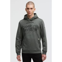 Kapuzensweatshirt CAMP DAVID, Herren, Gr. S, schwarz forest, Sweatware, Material: 50% Baumwolle, 50% Polyester, bedruckt, relaxed fit normal, Rundhals, eingesetzt Rippb&uuml;ndchen, Sweatshirts, mit Rei&szlig;verschluss-Taschen