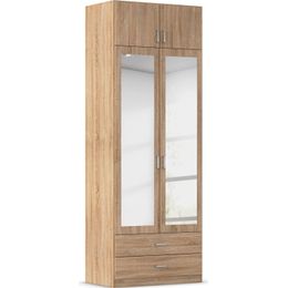 Kleiderschrank Rauch "Schrank Garderobe W&auml;scheschrank GAMMA in 4 Breiten 91-226 cm", eiche sonoma, griffe alu, B:91cm H:248cm T:54cm, Holzwerkstoff, Schr&auml;nke, Kleiderschrank, mit Schubladen und Schrankaufsatz sowie Spiegel MADE IN GERMANY