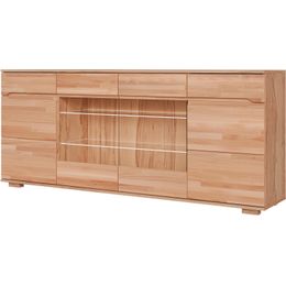 Sideboard OTTO HOME "VETRO Teilmassiv, Fronten Massivholz, Wohnzimmer, Stauraum,Griffmulde", wei&szlig;, neutral, B:199cm H:85cm T:40cm, Sideboards, Sideboard, B/T/H:199/40/85cm, 2 Schubladen, 7F&auml;cher