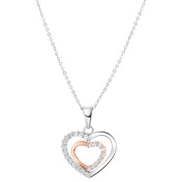 Kette mit Anh&auml;nger Firetti "Schmuck Geschenk Silber 925 Halsschmuck Halskette Ankerkette Herz", rosa (silberfarben, ros&eacute;goldfarben, kristallwei&szlig;), Halsketten, Damen, Silber 925 (Sterlingsilber), L: 45 B: 1mm, mit Zirkonia (synth.), B:1mm