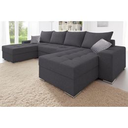 Wohnlandschaft Collection AB "Josy XL U-Form, Breite: 313 cm", grau (anthrazit), B:313cm H:84cm T:161cm, 100% Polyester, Sofas, Wohnlandschaft, mit Bettfunktion, Bettkasten & 2 Zierkissen, Federkern, Topseller