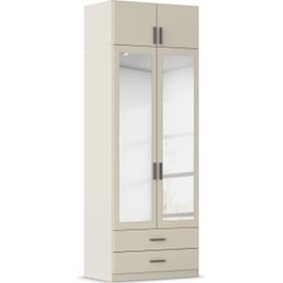 Kleiderschrank Rauch "Schrank Garderobe W&auml;scheschrank GAMMA in 4 Breiten 91-226 cm", beige (champagner), griffstangen graumetallic, B:91cm H:248cm T:54cm, Holzwerkstoff, Schr&auml;nke, Kleiderschrank, mit Schubladen und Schrankaufsatz sowie Spiegel MADE IN GERMANY