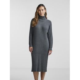 Strickkleid Y.A.S "YASMAVI KNIT MIDI ROLLNECK DRESS", Damen, Gr. XS, N-Gr, grau (medium grau melange), Rippstrick, Obermaterial: 50% Baumwolle, 50% Polyacryl, meliert, regular fit kniebedeckend, Kleider Strickkleid