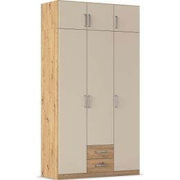 Kleiderschrank Rauch "Schrank Garderobe W&auml;scheschrank GAMMA in 4 Breiten 91-226 cm", eiche artisan, champagner, griffe chrom, B:136cm H:248cm T:54cm, Holzwerkstoff, Schr&auml;nke, Kleiderschrank, mit Schubladen und Schrankaufsatz, schlichtes Design MADE IN GERMANY