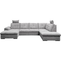 Wohnlandschaft WERK2 "Arena", grau, B:339cm H:97cm T:220cm, 100% Polyester, Sofas, Wohnlandschaft, mit Schlaffunktion und Bettkasten
