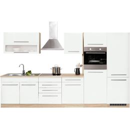 K&uuml;chenzeile KOCHSTATION "KS-Eton", wei&szlig; (k&uuml;che: wei&szlig;, korpus: eichefarben, arbeitsplatte: eichefarben), B:330cm T:60cm, Komplettk&uuml;chen-Sets, K&uuml;chenzeile, ohne E-Ger&auml;te, Breite 330 cm