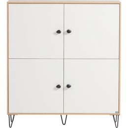 Highboard "Looks Organic", beige (eiche landhausfarben, cremebeige), B:120cm H:134,4cm T:39cm, FSC-zertifizierter Holzwerkstoff, LOOKS by Wolfgang Joop, Sideboards, Highboard, Mit hochwertigen Metallbeschl&auml;gen und Softclose-Scharnieren