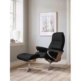 Fu&szlig;hocker stressless "Sunrise", schwarz (schwarz paloma), B:57cm H:42cm T:40cm, Leder PALOMA: PALOMA ist ein durchgef&auml;rbtes Semianilin-M&ouml;belleder mit nat&uuml;rlicher Narbung., Hocker, Fu&szlig;hocker, mit Cross Base, Gr&ouml;&szlig;e S, M & L, Holzakzent Eiche