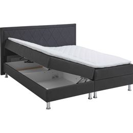Boxbett "Helen", grau (anthrazit), L:205cm, Bettgestell und seitliche Einfassung der Matratzen: Strukturstoff, 100% Polyester;Spiegelfl&auml;che der Matratze: 100% Polyester;Topper: 100% Polyurethan, Bezug (100% Polyester), ATLANTIC HOME COLLECTION, Komplettbetten, Tonnentaschenfederkern-Matratze und Topper, wahlweise mit Bettkasten