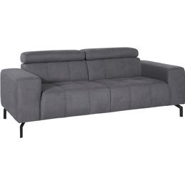 2-Sitzer DOMO collection "Cunelli zeitlos und elegant, moderne Sitzn&auml;hte als Designelement", grau, B:208cm H:79cm T:104cm, Sofas, wahlweise mit 6-fach verstellbaren Kopfteilen, fester Sitzkomfort
