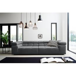 Big-Sofa Home Affaire "Ancona modern, elegant, bequem, viel Platz, B/T/H: 290/110/70 cm", grau, B:290cm H:70cm T:110cm, Sofas, Big-Sofa, auff&auml;llige Steppung, inkl. 2 Zierkissen und verstellbaren Kopfst&uuml;tzen