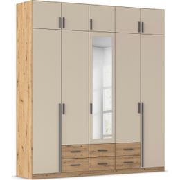 Kleiderschrank Rauch "Schrank Garderobe W&auml;scheschrank GAMMA in 4 Breiten 91-226 cm", eiche artisan, champagner, griffstangen graumetallic, B:226cm H:248cm T:54cm, Holzwerkstoff, Schr&auml;nke, Kleiderschrank, mit Schubladen und Schrankaufsatz sowie Spiegel MADE IN GERMANY