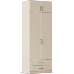 Kleiderschrank Rauch "Schrank Garderobe W&auml;scheschrank GAMMA in 4 Breiten 91-226 cm", beige (champagner), griffe chrom, B:91cm H:248cm T:54cm, Holzwerkstoff, Schr&auml;nke, Kleiderschrank, mit Schubladen und Schrankaufsatz, schlichtes Design MADE IN GERMANY