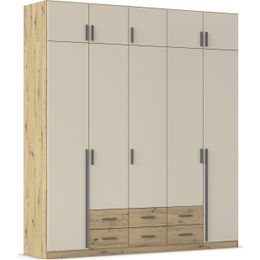 Kleiderschrank Rauch "Schrank Garderobe W&auml;scheschrank GAMMA in 4 Breiten 91-226 cm", eiche artisan, champagner, griffstangen graumetallic, B:226cm H:248cm T:54cm, Holzwerkstoff, Schr&auml;nke, Kleiderschrank, mit Schubladen und Schrankaufsatz, schlichtes Design MADE IN GERMANY