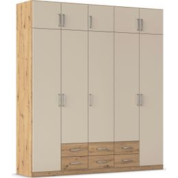 Kleiderschrank Rauch "Schrank Garderobe W&auml;scheschrank GAMMA in 4 Breiten 91-226 cm", eiche artisan, champagner, griffe chrom, B:226cm H:248cm T:54cm, Holzwerkstoff, Schr&auml;nke, Kleiderschrank, mit Schubladen und Schrankaufsatz, schlichtes Design MADE IN GERMANY