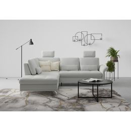 Ecksofa Home Affaire "Palm Beach L-Form", grau (hellgrau), B:263cm H:89cm T:224cm, 100%Polyester, Sofas, Ecksofa, Federkern, mit Sitztiefenverstellung, wahlweise mit Bettfunktion