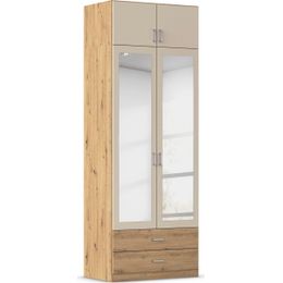 Kleiderschrank Rauch "Schrank Garderobe W&auml;scheschrank GAMMA in 4 Breiten 91-226 cm", eiche artisan, champagner, griffe alu, B:91cm H:248cm T:54cm, Holzwerkstoff, Schr&auml;nke, Kleiderschrank, mit Schubladen und Schrankaufsatz sowie Spiegel MADE IN GERMANY