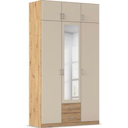 Kleiderschrank Rauch "Schrank Garderobe W&auml;scheschrank GAMMA in 4 Breiten 91-226 cm", eiche artisan, champagner, griffe alu, B:136cm H:248cm T:54cm, Holzwerkstoff, Schr&auml;nke, Kleiderschrank, mit Schubladen und Schrankaufsatz sowie Spiegel MADE IN GERMANY