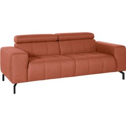 2-Sitzer DOMO collection "Cunelli zeitlos und elegant, moderne Sitzn&auml;hte als Designelement", orange, B:208cm H:79cm T:104cm, Sofas, wahlweise mit 6-fach verstellbaren Kopfteilen, fester Sitzkomfort
