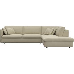 Ecksofa FLEXLUX "Lovane, elegant und zeitlos, bequem, L-Form", beige (sandy beige), B:328cm H:84cm T:272cm, 100% Polyester, Sofas, Ecksofa, Weich & anschmiegsam, gro&szlig;e Sitztiefe auf Kaltschaum, Dekokissen inkl.