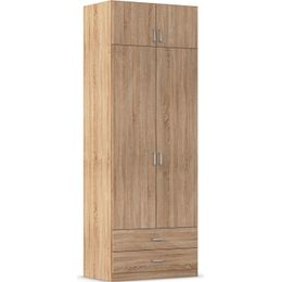 Kleiderschrank Rauch "Schrank Garderobe W&auml;scheschrank GAMMA in 4 Breiten 91-226 cm", eiche sonoma, griffe alu, B:91cm H:248cm T:54cm, Holzwerkstoff, Schr&auml;nke, Kleiderschrank, mit Schubladen und Schrankaufsatz, schlichtes Design MADE IN GERMANY