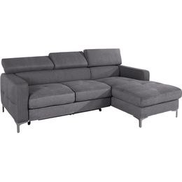 Ecksofa COTTA "Sammy L-Form", grau (stone), B:226cm H:74cm T:169cm, Struktur (100% Polyester );Chenille (90% Polyester; 10% Polyamid ), Sofas, Ecksofa, mit Kopfteilverstellung, wahlweise mit Bettfunktion & Bettkasten