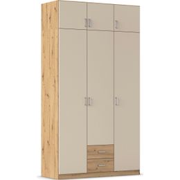 Kleiderschrank Rauch "Schrank Garderobe W&auml;scheschrank GAMMA in 4 Breiten 91-226 cm", eiche artisan, champagner, griffe alu, B:136cm H:248cm T:54cm, Holzwerkstoff, Schr&auml;nke, Kleiderschrank, mit Schubladen und Schrankaufsatz, schlichtes Design MADE IN GERMANY