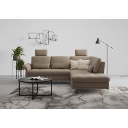 Ecksofa Home Affaire "Palm Beach L-Form", grau (taupe), B:259cm H:89cm T:224cm, 98%Polyester, 2%Polyamid, Sofas, Ecksofa, Federkern, mit Sitztiefenverstellung, wahlweise mit Bettfunktion