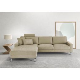 Ecksofa 3C CANDY "Lecce, wahlweise PUR-Schaumstoff oder Tonnentaschenfederkern", grau (taupe), B:281cm H:86cm T:194cm, 100% Polyester, Sofas, Ecksofa, Bett im 2,5-Sitzer, teilmotorische Schlaffunktion im Longchair, L-Form