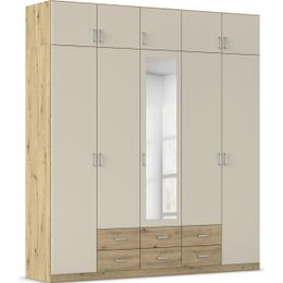 Kleiderschrank Rauch "Schrank Garderobe W&auml;scheschrank GAMMA in 4 Breiten 91-226 cm", eiche artisan, champagner, griffe alu, B:226cm H:248cm T:54cm, Holzwerkstoff, Schr&auml;nke, Kleiderschrank, mit Schubladen und Schrankaufsatz sowie Spiegel MADE IN GERMANY