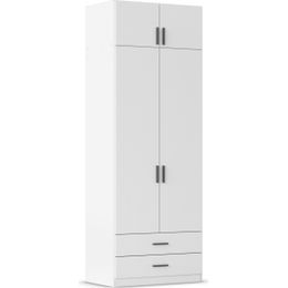 Kleiderschrank Rauch "Schrank Garderobe W&auml;scheschrank GAMMA in 4 Breiten 91-226 cm", alpinwei&szlig;, griffstangen graumetallic, B:91cm H:248cm T:54cm, Holzwerkstoff, Schr&auml;nke, Kleiderschrank, mit Schubladen und Schrankaufsatz, schlichtes Design MADE IN GERMANY