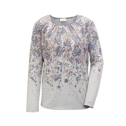 Print-Shirt GOLDNER "Kurzgr&ouml;&szlig;e Druckshirt mit aufwendigem Ausschnitt", Damen, Gr. 22, lila (hellflieder, gemustert), Obermaterial: 75% Viskose CV. 20% metallisierte Fasern MTF. 5% Elasthan EL., normal, Sonstiges, Shirts, Ohne