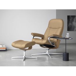 Relaxsessel stressless "Consul", beige (sand paloma), B:78cm H:97cm T:70cm, Leder PALOMA: PALOMA ist ein durchgef&auml;rbtes Semianilin-M&ouml;belleder mit nat&uuml;rlicher Narbung., Sessel, Relaxsessel, mit Hocker, mit Cross Base, Gr&ouml;&szlig;e S, M & L, Holzakzent Eiche
