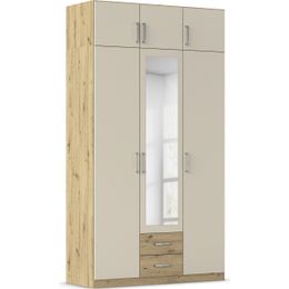Kleiderschrank Rauch "Schrank Garderobe W&auml;scheschrank GAMMA in 4 Breiten 91-226 cm", eiche artisan, champagner, griffe chrom, B:136cm H:248cm T:54cm, Holzwerkstoff, Schr&auml;nke, Kleiderschrank, mit Schubladen und Schrankaufsatz sowie Spiegel MADE IN GERMANY